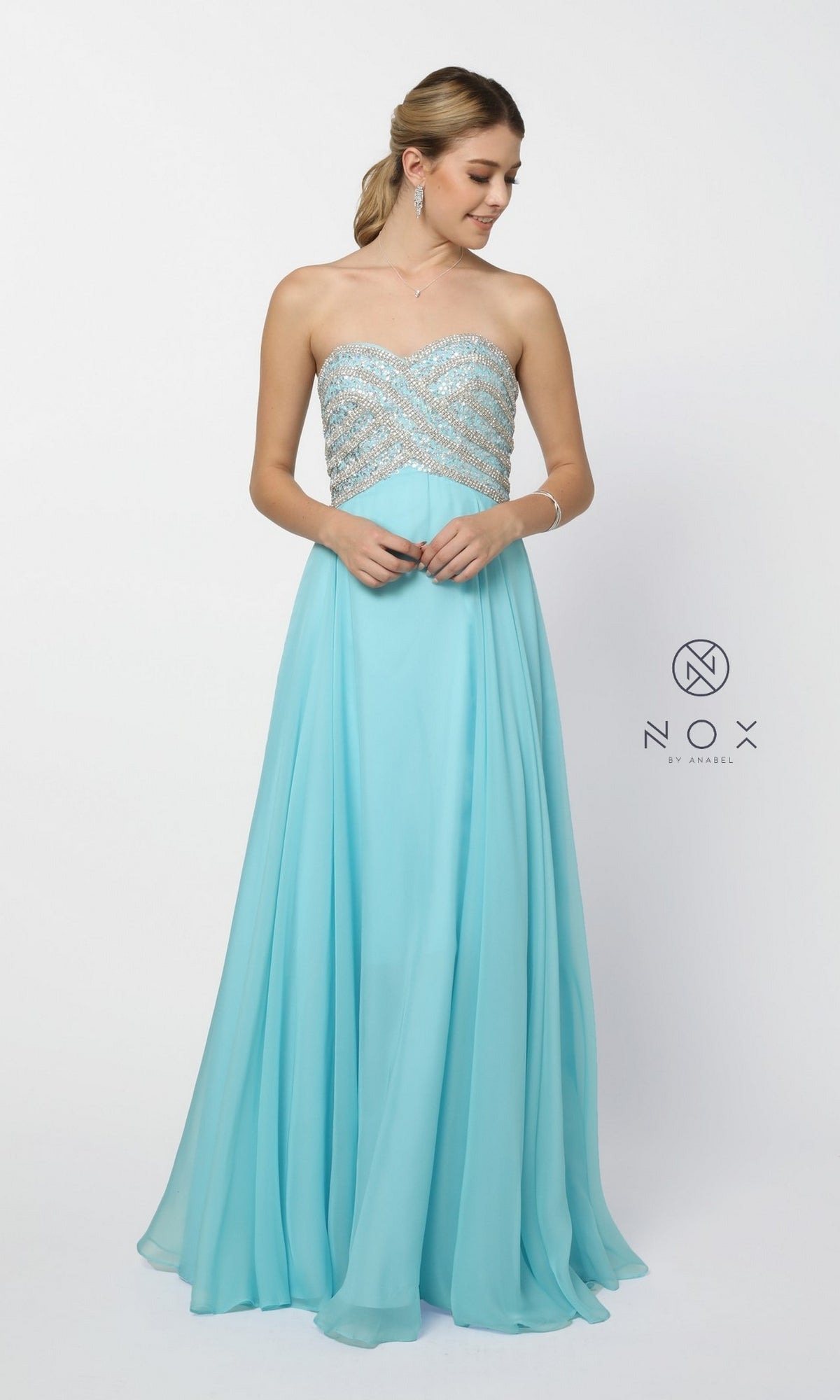 Long Flowing Sweetheart Strapless Prom Dress