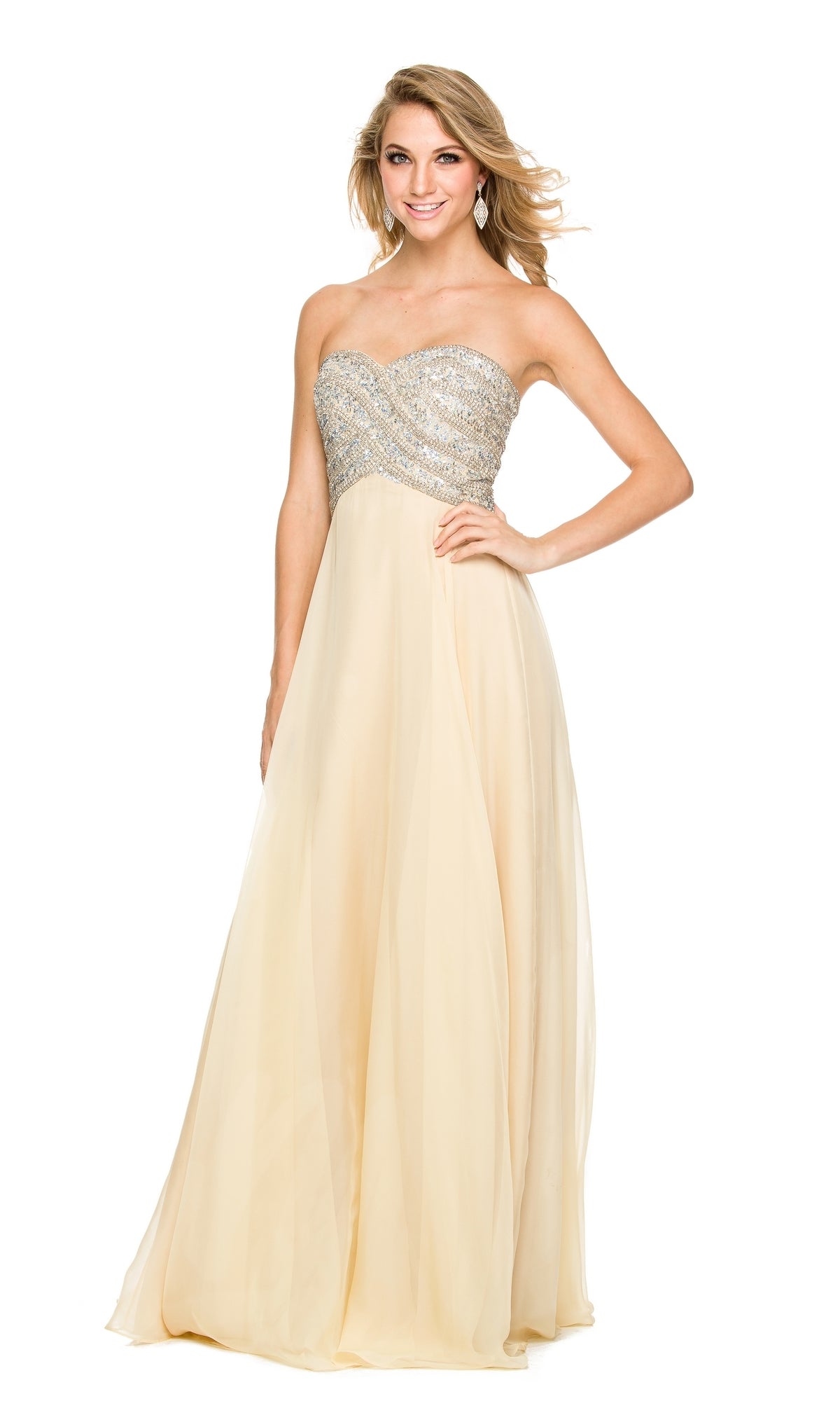 Long Flowing Sweetheart Strapless Prom Dress