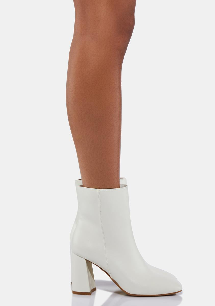 Vegan Leather Zip Up Block Heel Ankle Boots White Dolls Kill