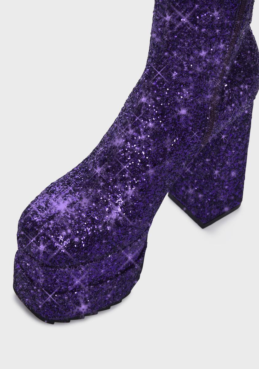 Lamoda X Dolls Kill Glitter Platform Heel Ankle Boots Purple