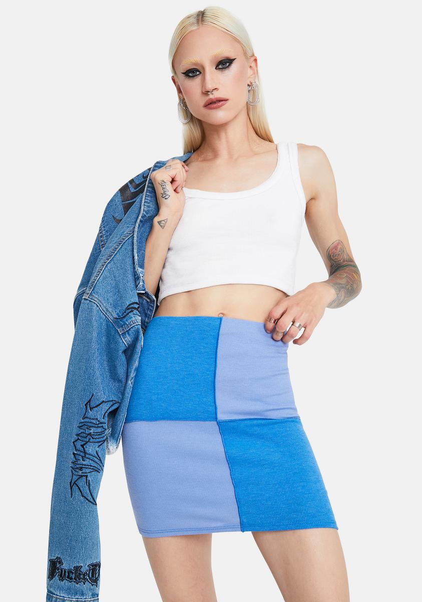 Bodycon High Waisted Colorblock Mini Skirt Blue Dolls Kill