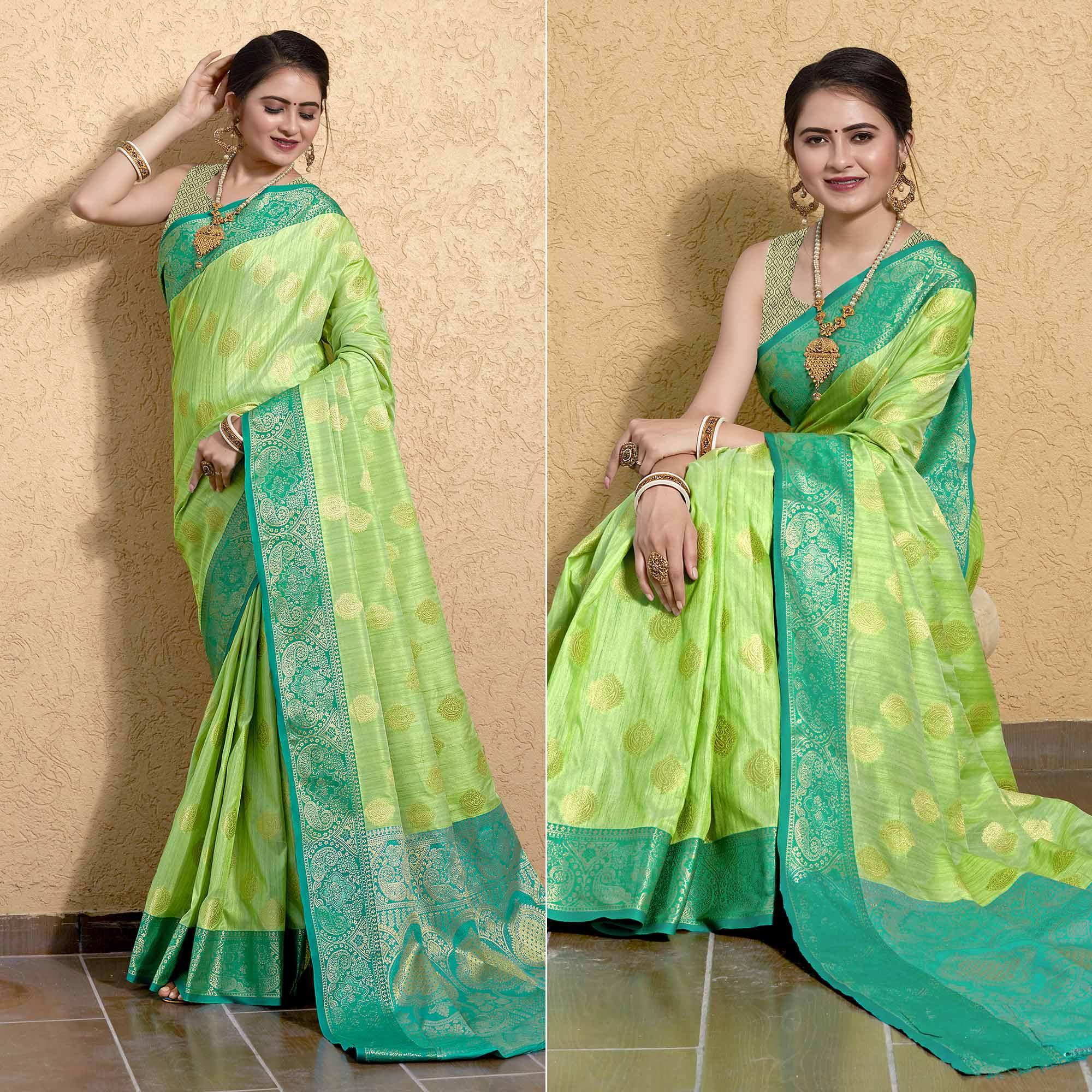 Pista Green Zari Woven Art Silk Saree