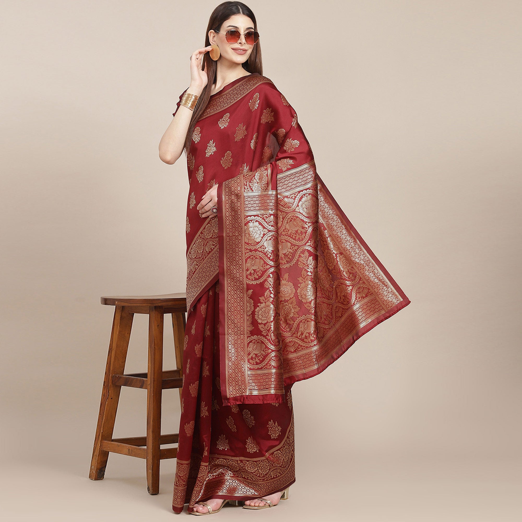 Maroon Woven Banarasi Silk Saree