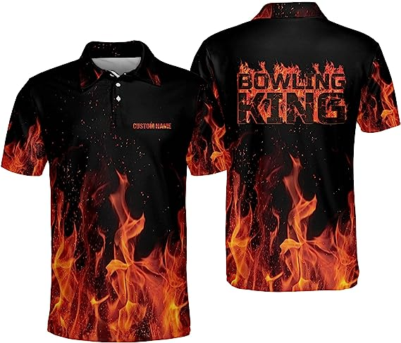 Custom Flame Bowling Shirt For Men With Name Mens Fire Bowling Shirt