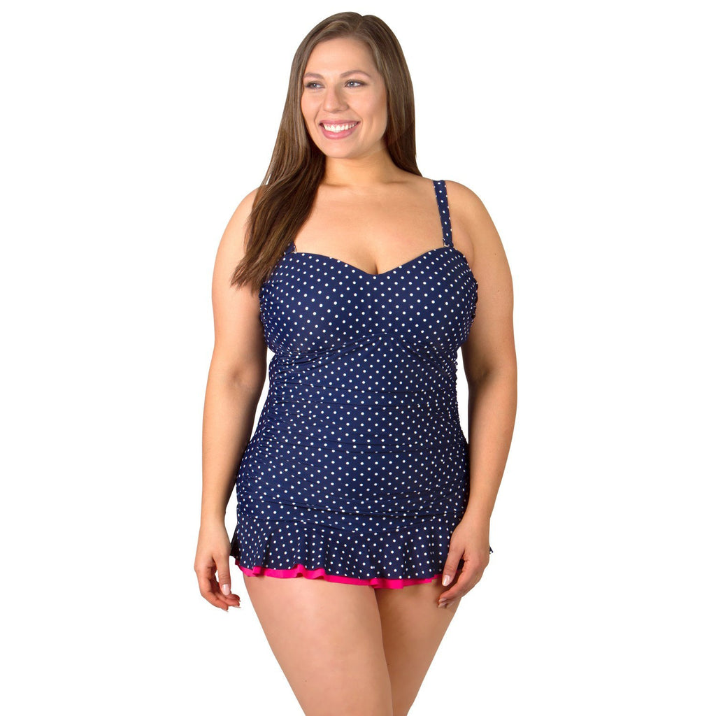 Retro Swimsuit Retro Dots Plus Size Bandeau Skater Swimdress