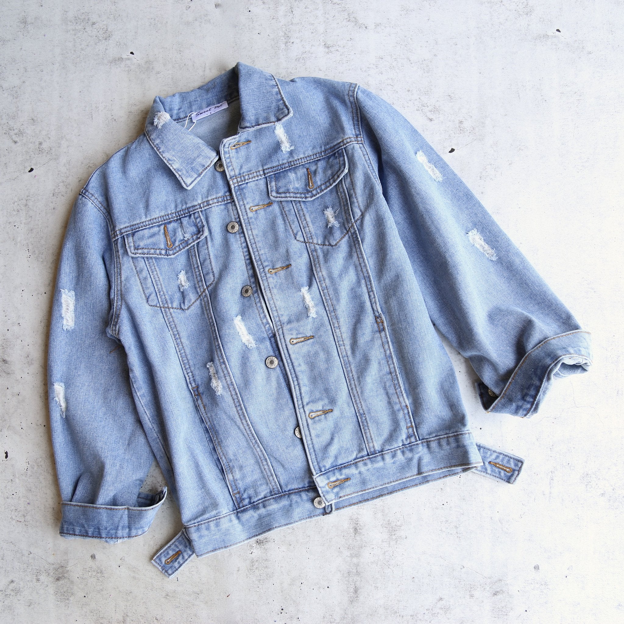 Distressed Denim Trucker Jacket Shop Hearts