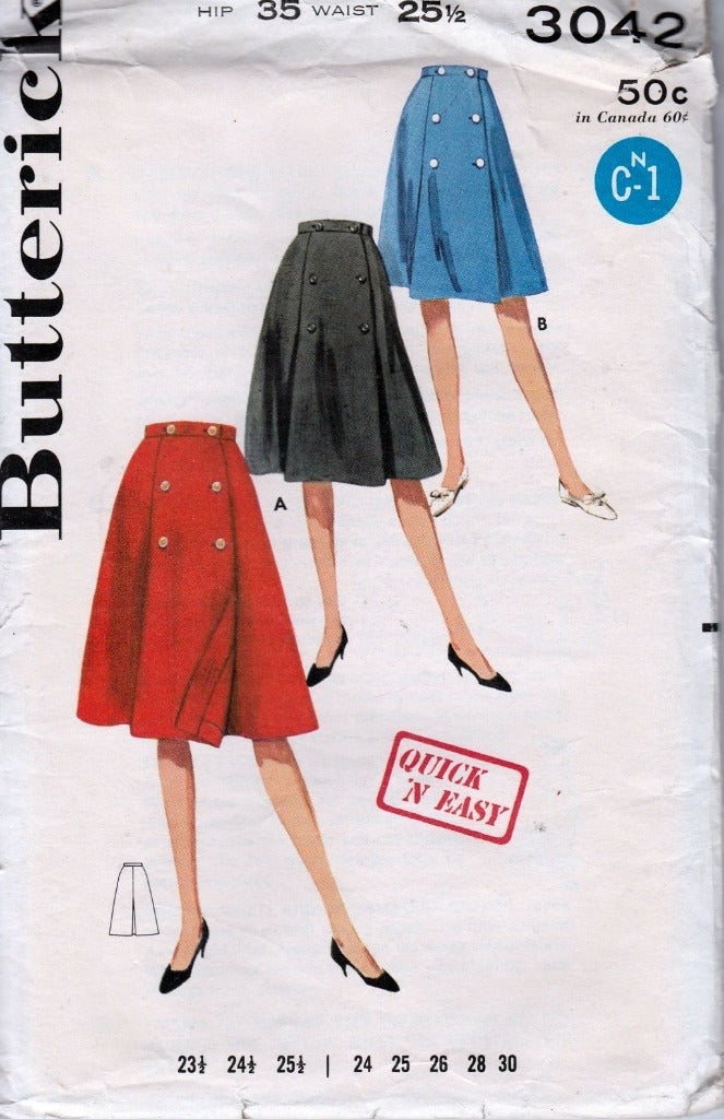 Butterick 3043 Ladies Wrap Skirt Vintage 1960s Sewing Pattern