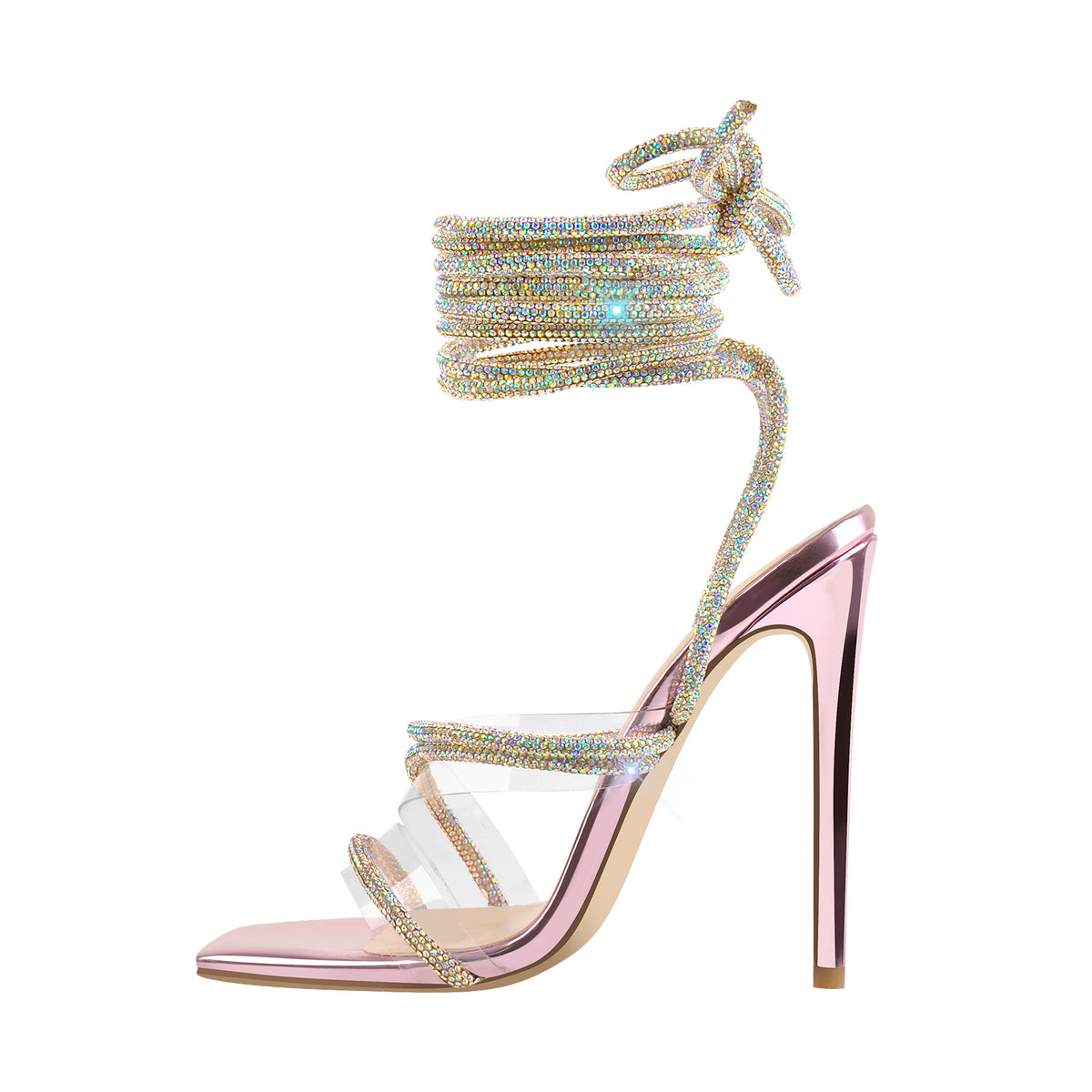 Purple Rhinestone Clear Band Ankle Strap Stiletto High Heel Sandals