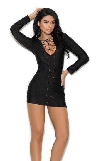 2021 Sexy Black Lace Up Punge Front Mini Club Bodycon Dress