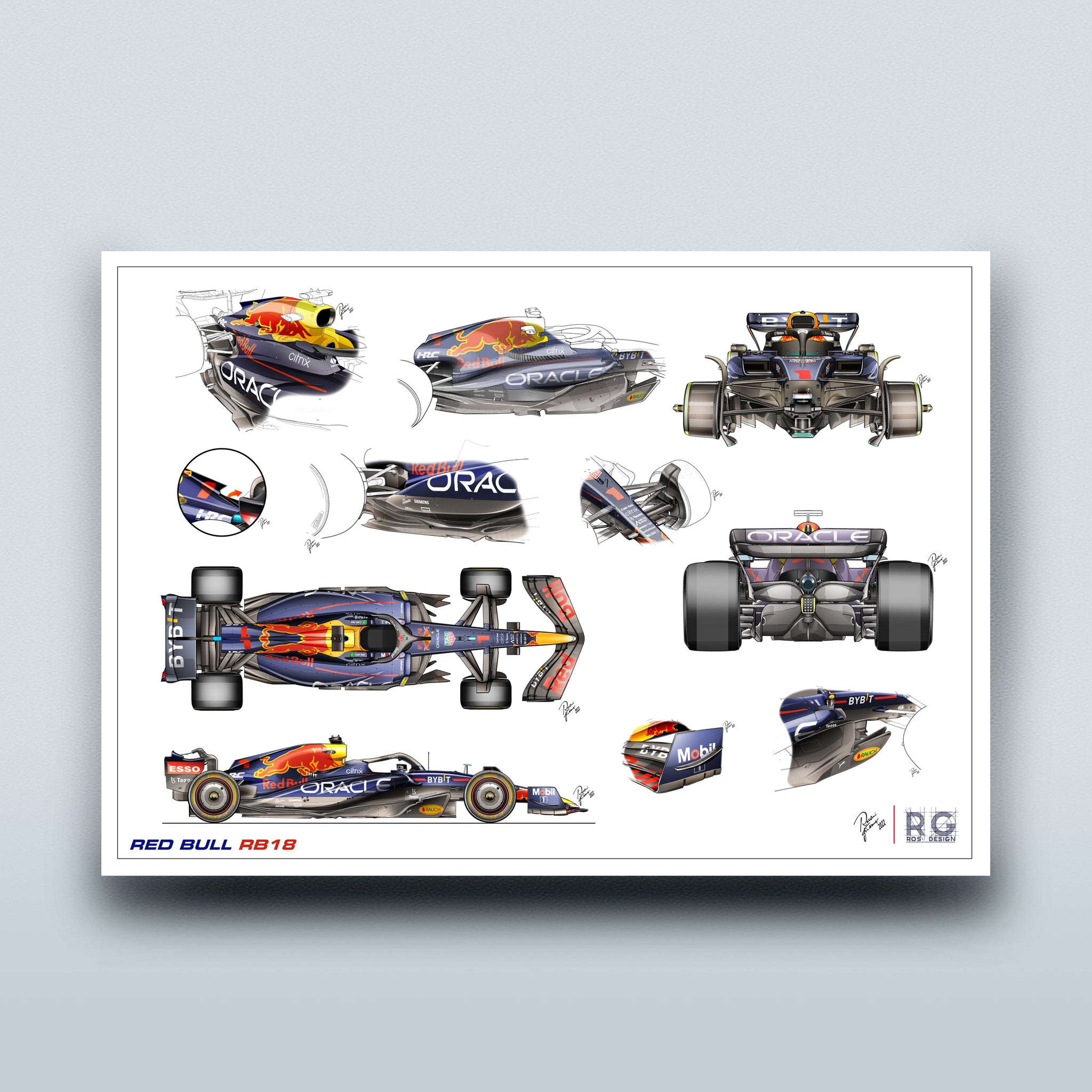 Red Bull Racing Rb18 F1 Tech Art Print A2 A3 Rosf1design