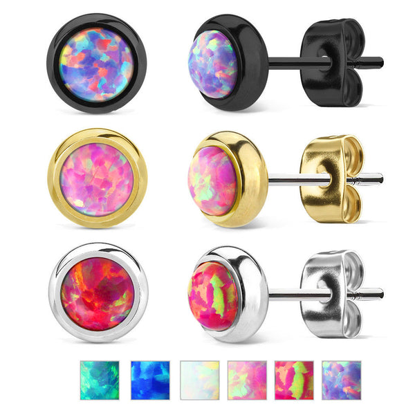 Bezel Set Opal 316l Surgical Steel Earrings Jsw Body Jewelry