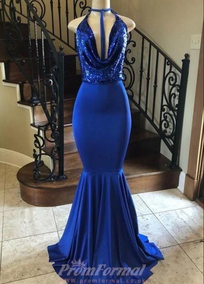 Halter Royal Blue Mermaid Evening Dress Reals136