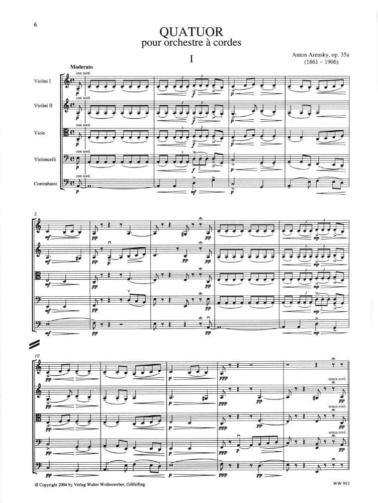 Arensky Quartet Op 35a Score Chamber Music