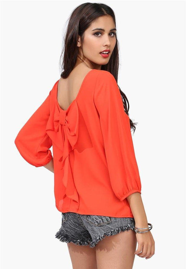 Womens Gorgeous Bow On Back Chiffon Blouse Trendsettingfashions