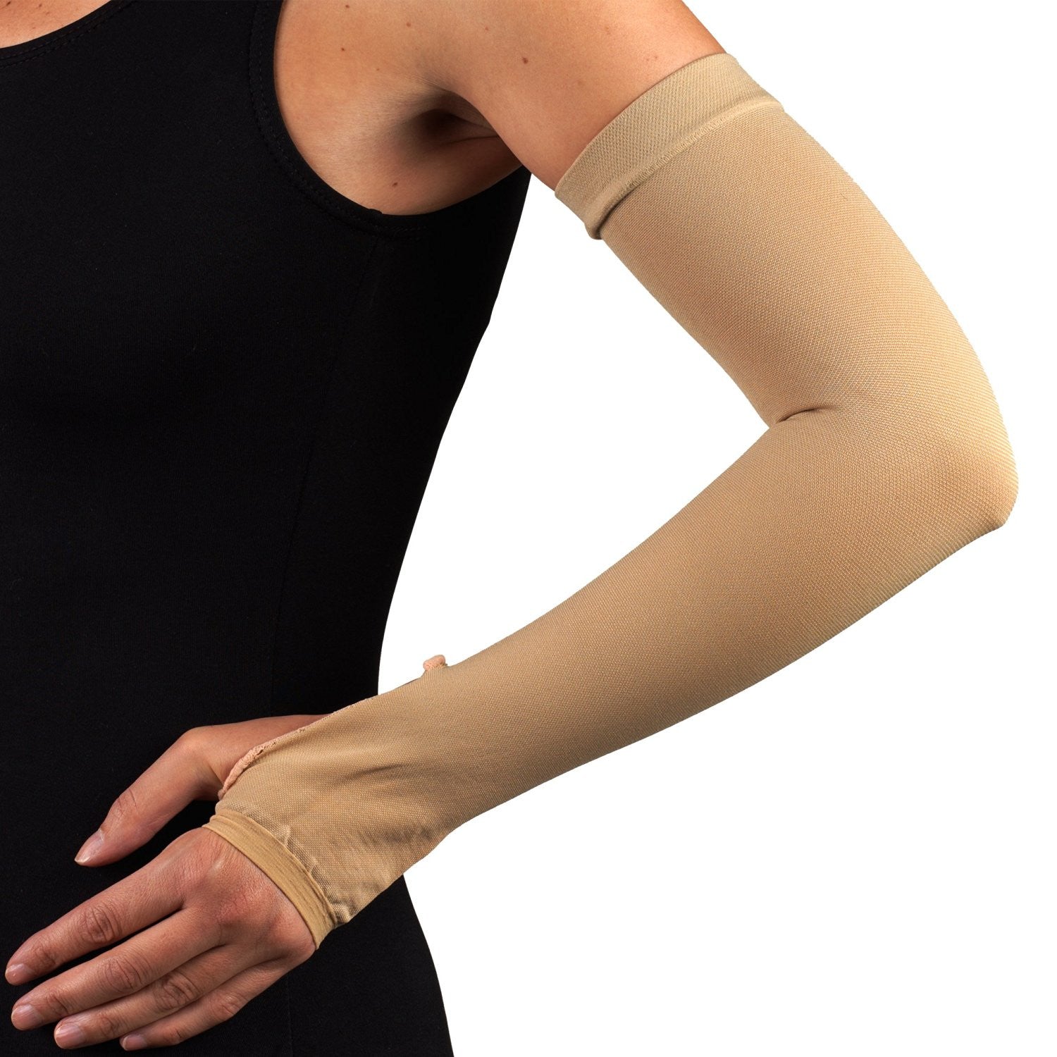 Compression Arm Sleeve With Gauntlet Lymphedema Post Op Support Beig