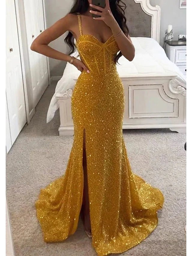 Mermaid Trumpet Prom Dresses Sexy Dress Formal Sweep Brush Train