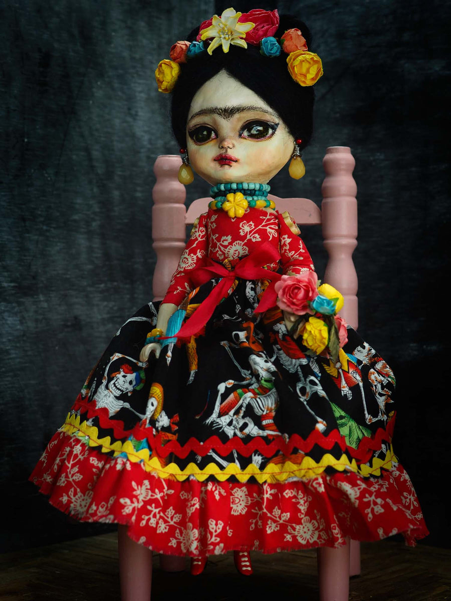 Original Handmade Frida Kahlo Paper Clay Art Doll Sculpture By Danita