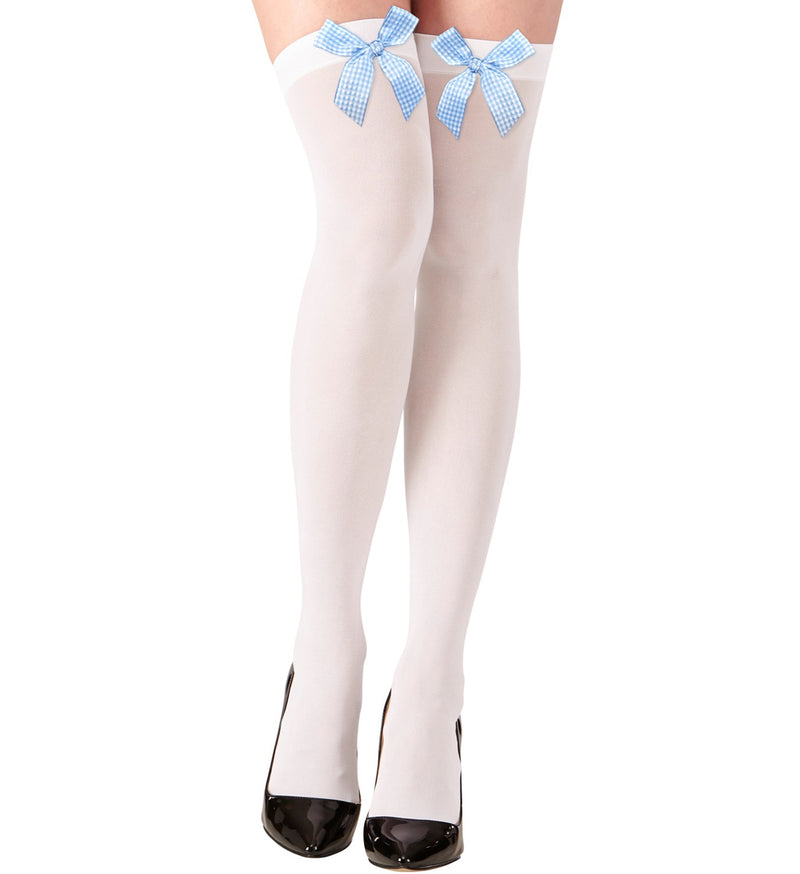 White Thigh Highs With Azure Vichy Bows Blue Gingham