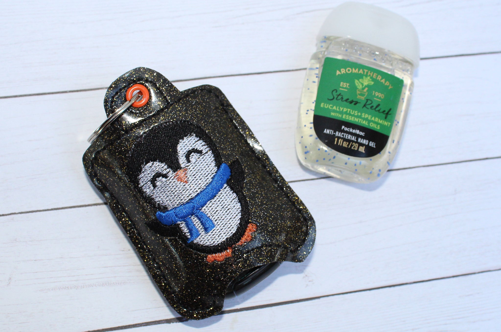 Penguin Hand Sanitizer Holder Eyelet Version In The Hoop Embroidery Pr