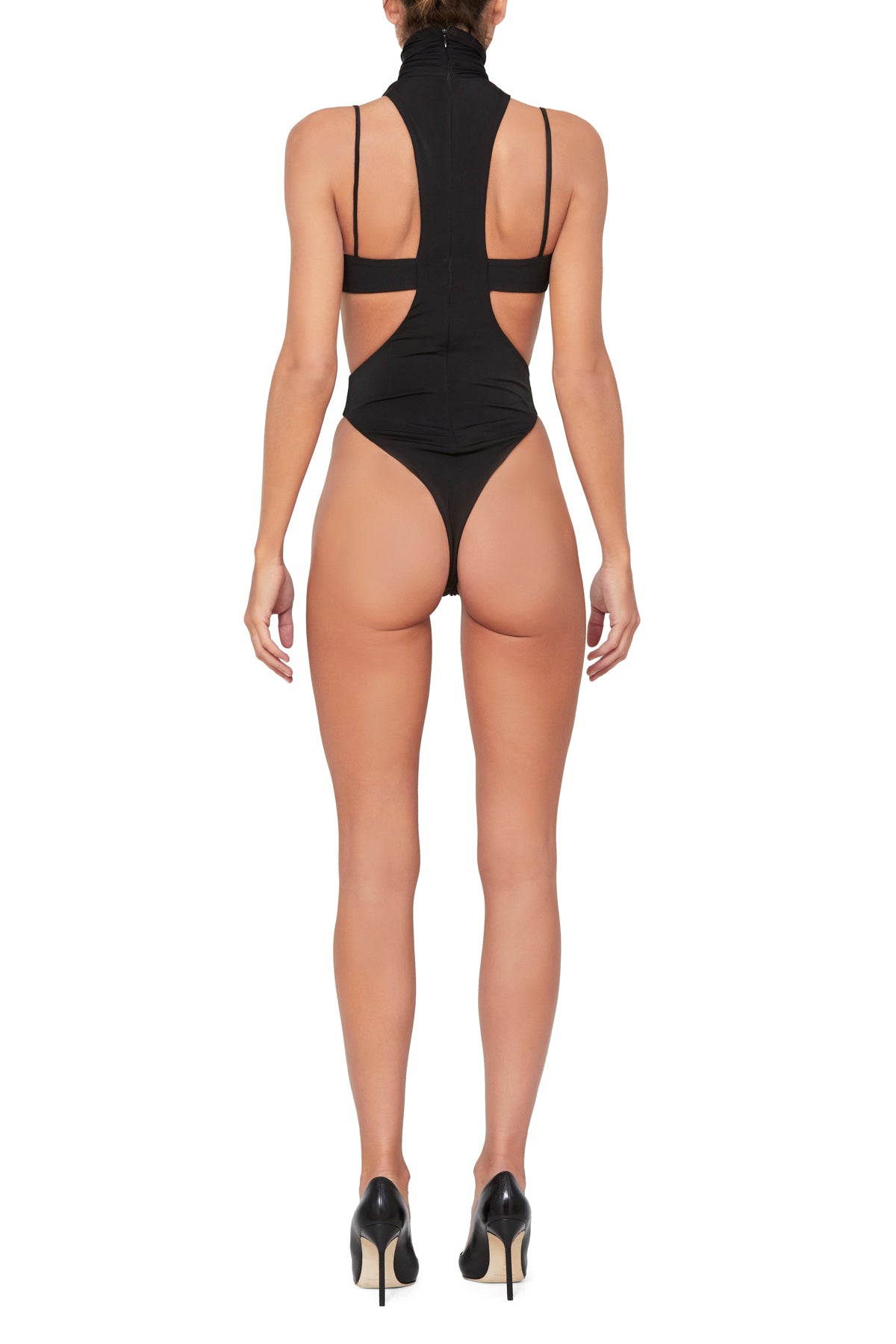 Mock Neck Bodysuit With Cut Out Bralette Detail Laquan Smith