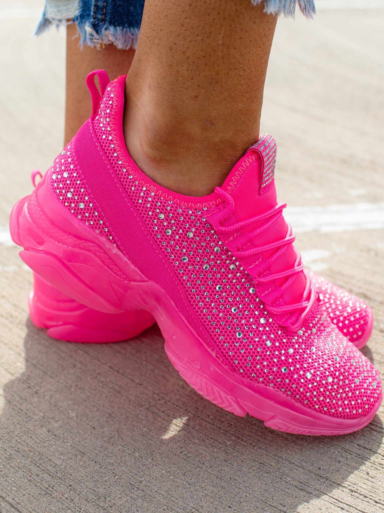 Rhinestone Sneakers Neon Pink