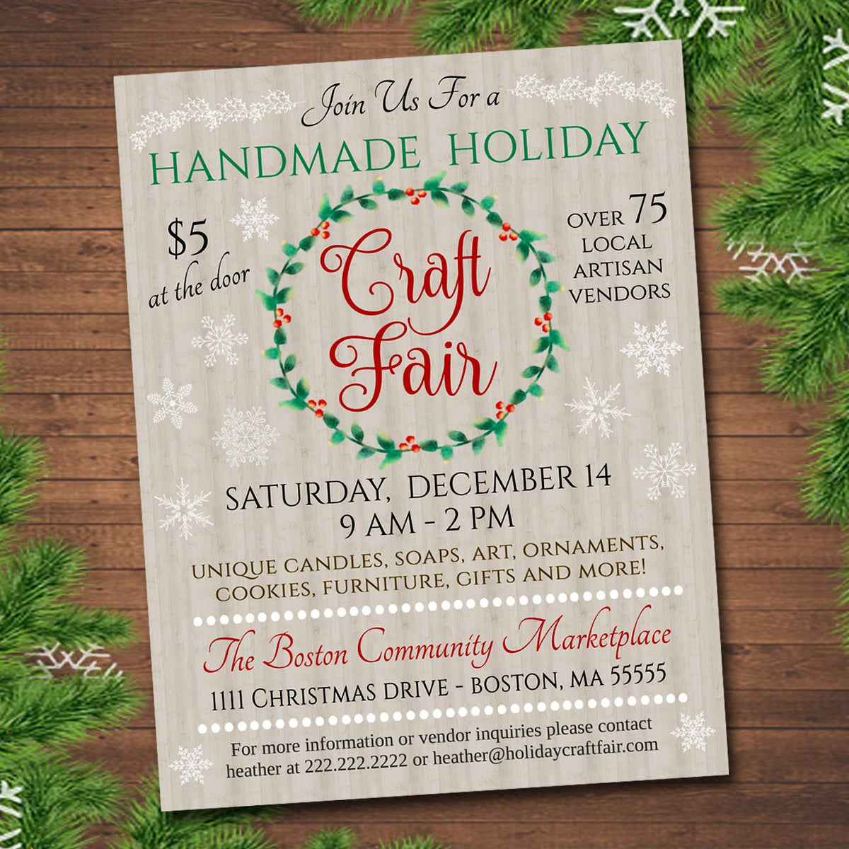 Holiday Craft Fair Flyer Christmas Craft Show Invitation Tidylady