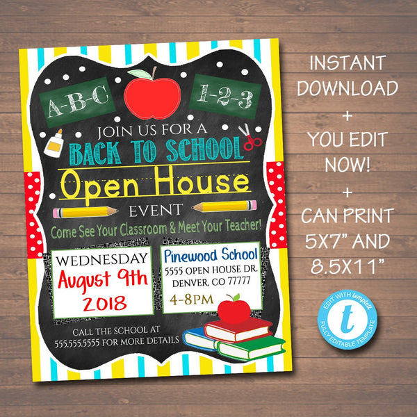 School Open House Event Flyer Invite Tidylady Printables