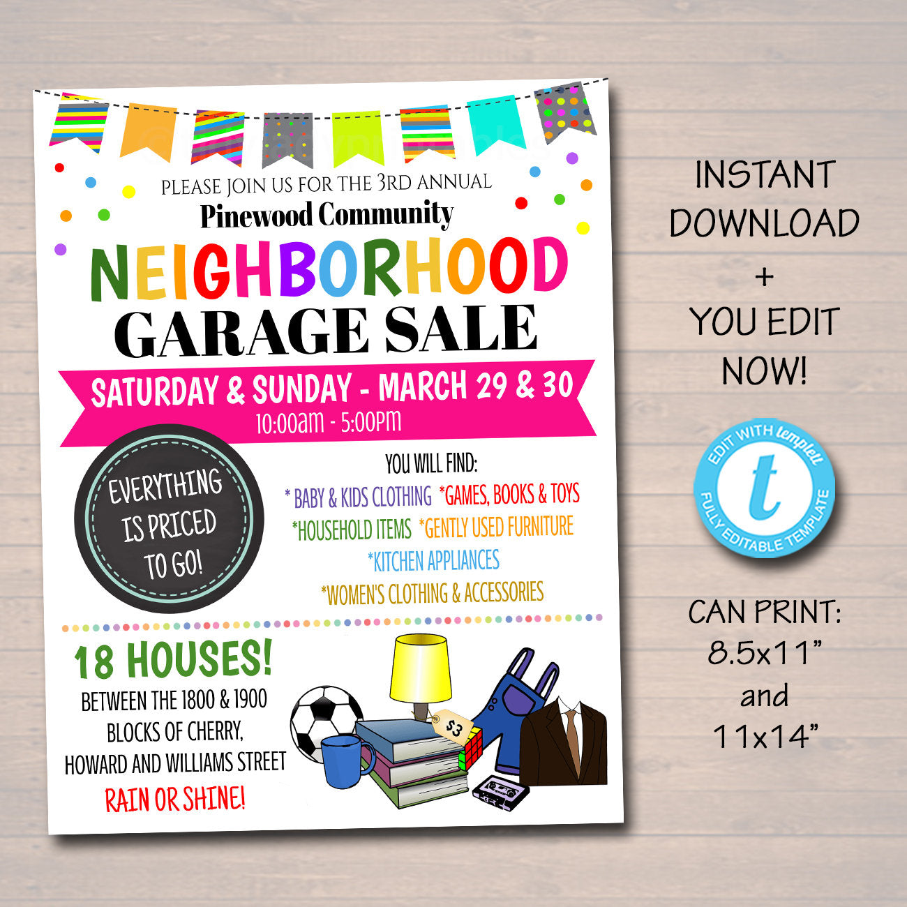 Rummage Garage Sale Flyer Editable Template Tidylady Printables