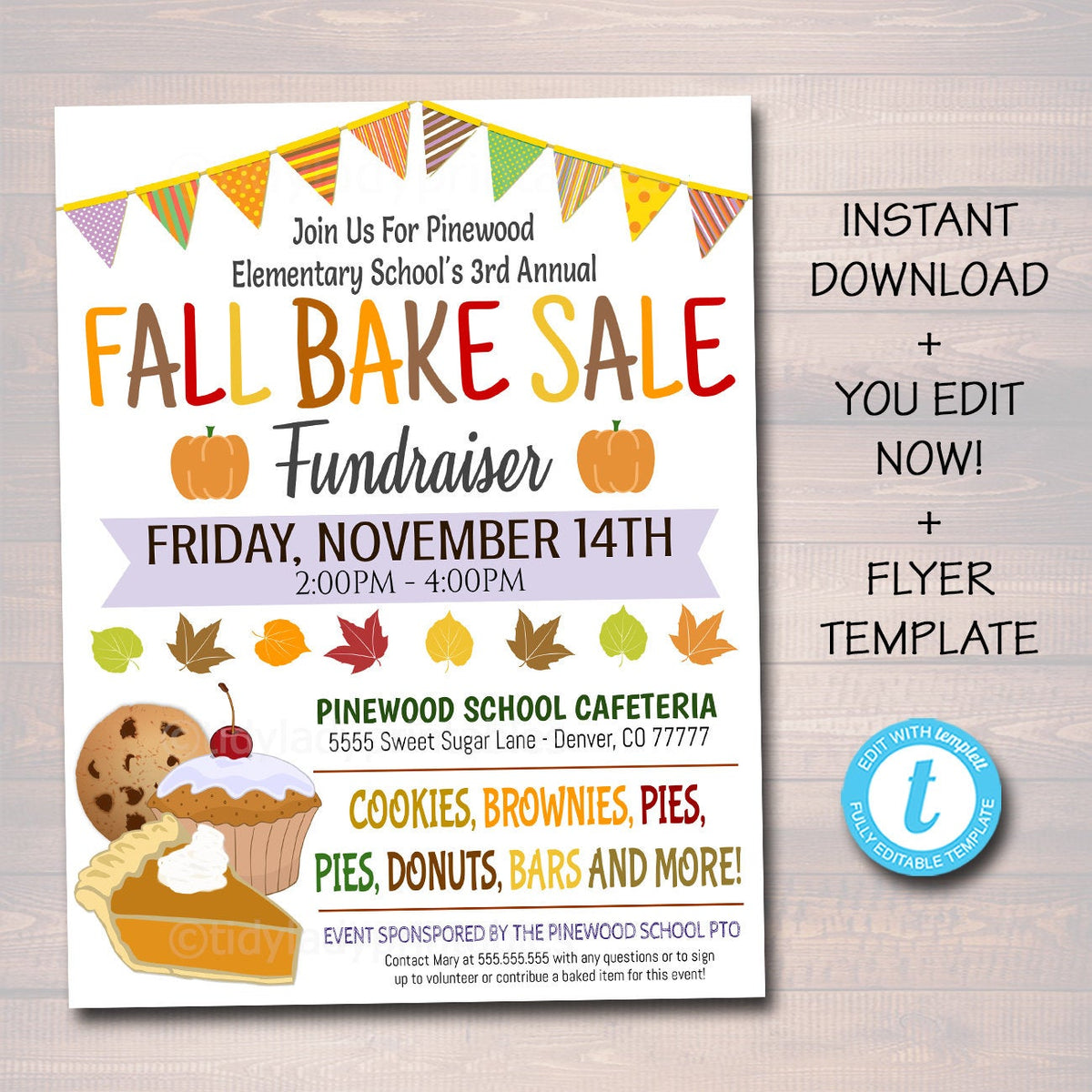 Fall Bake Sale Flyer Tidylady Printables