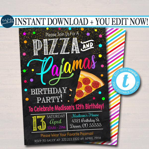 Pizza And Pajamas Party Invitation Tidylady Printables