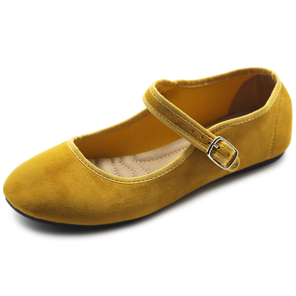 Ollio Womens Shoes Faux Suede Casual Mary Jane Light Ballet Flats Zy0