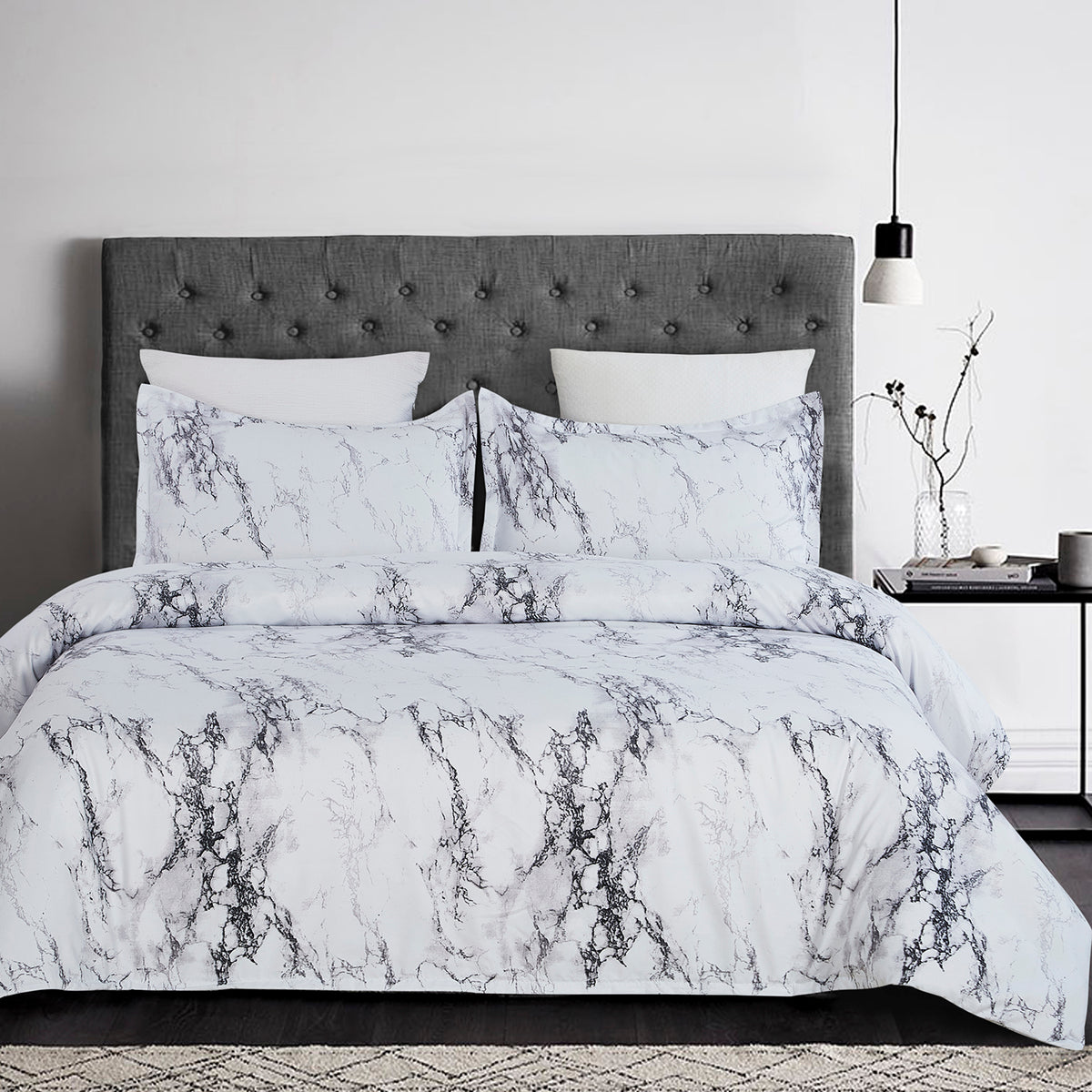 Lightweight Microfiber Duvet Cover Set White Marble Bs328 Vaulia Home