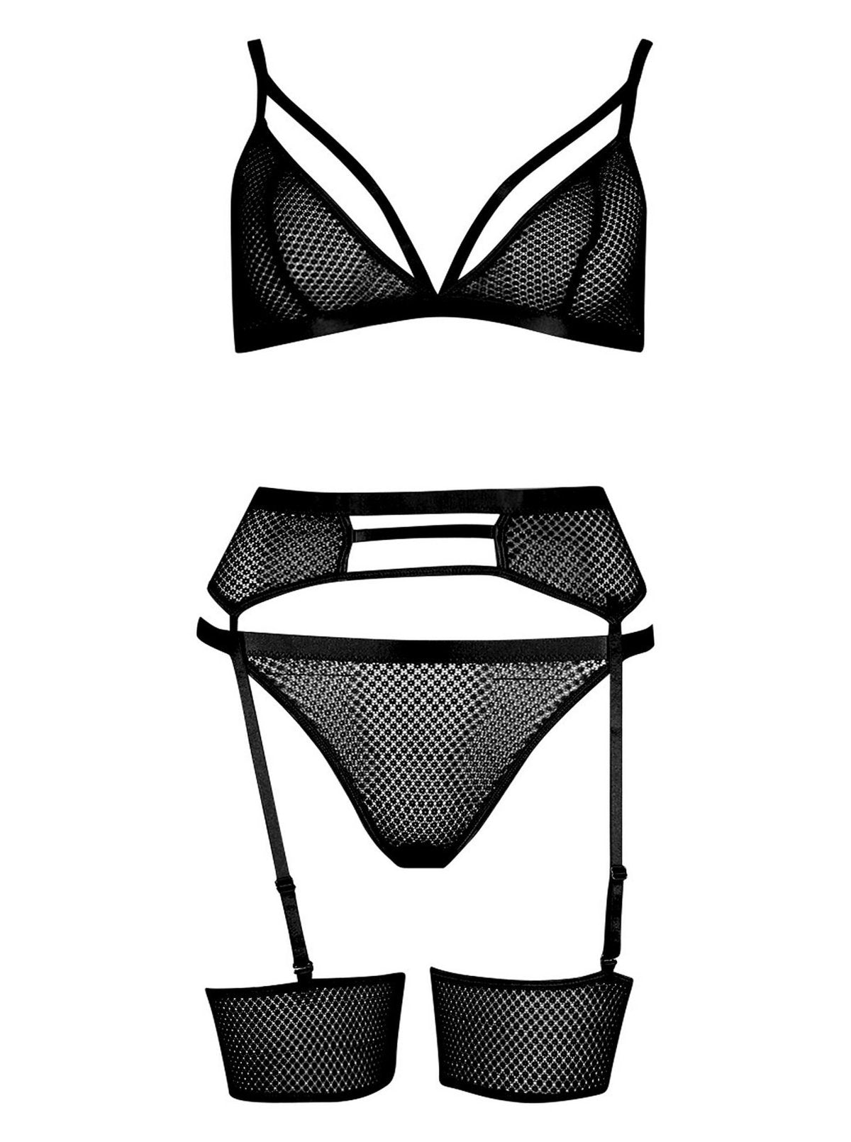 Black Mesh 5 Piece Lingerie Set Oehyou