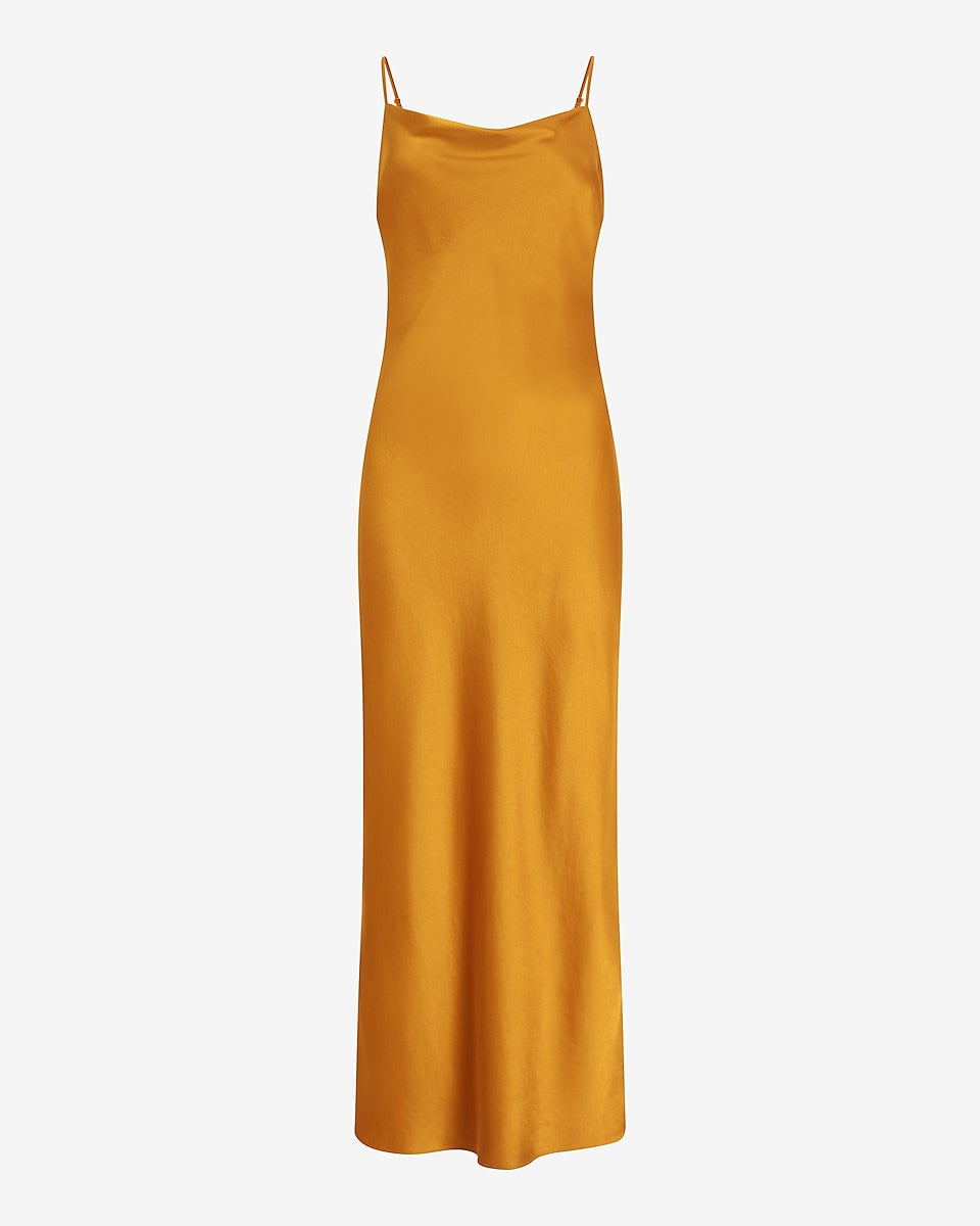 Express Satin Cowl Neck Maxi Slip Dress In Honey Express Style Trial