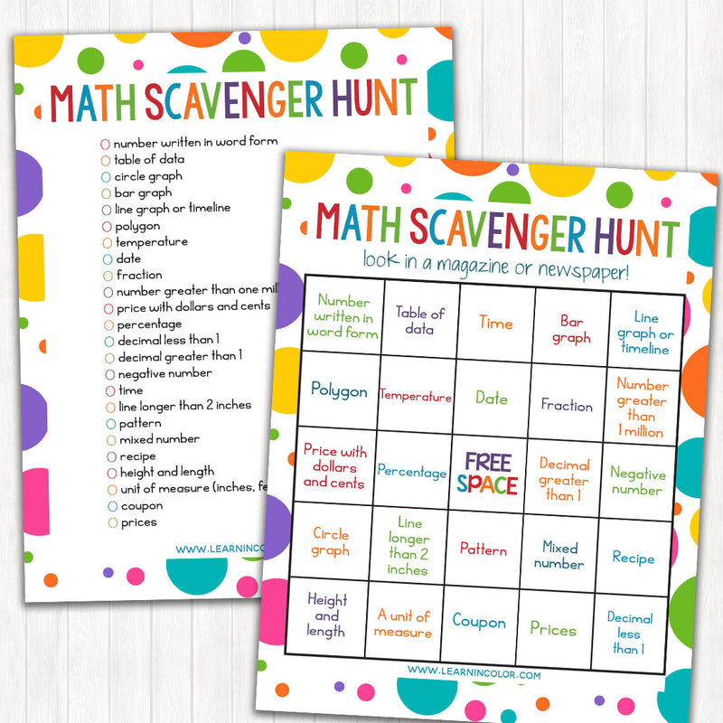 Math Scavenger Hunt Grades 3 6 Learn In Color