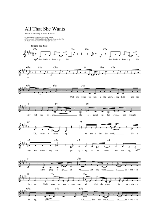 All That She Wants Sheet Music By Ace Of Base For Lead Sheet Sheet