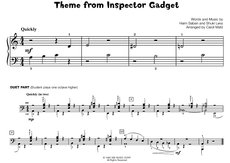Theme From Inspector Gadget Sheet Music For Piano Sheet Music Now
