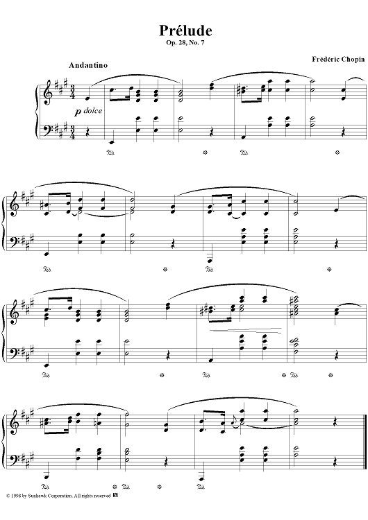 Prelude Op 28 No 7 In A Major Sheet Music For Piano Solo Sheet