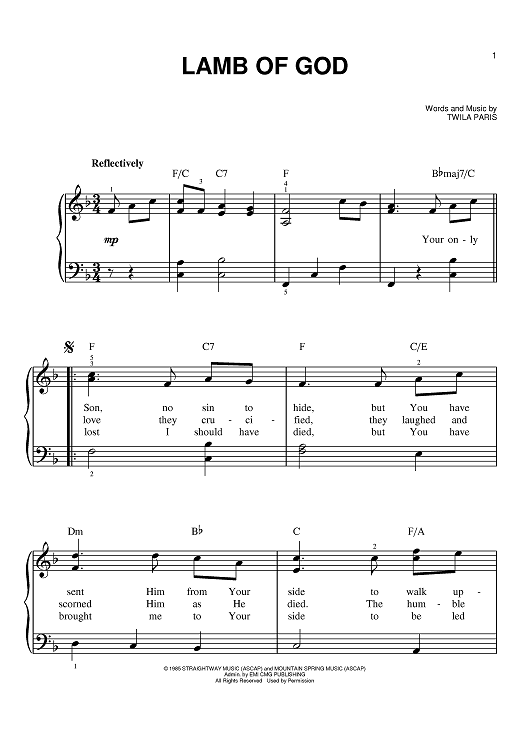 Lamb Of God Sheet Music By Twila Paris For Easy Piano Sheet Music Now