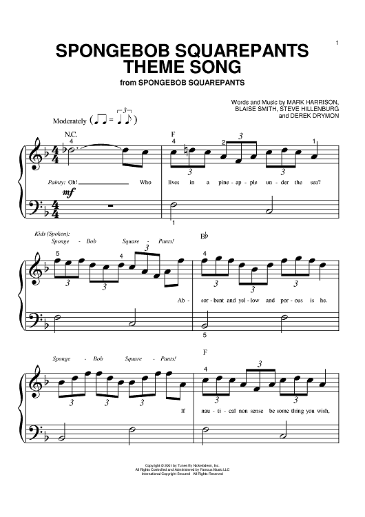 Spongebob Squarepants Theme Song Sheet Music By Mark Harrison For Big