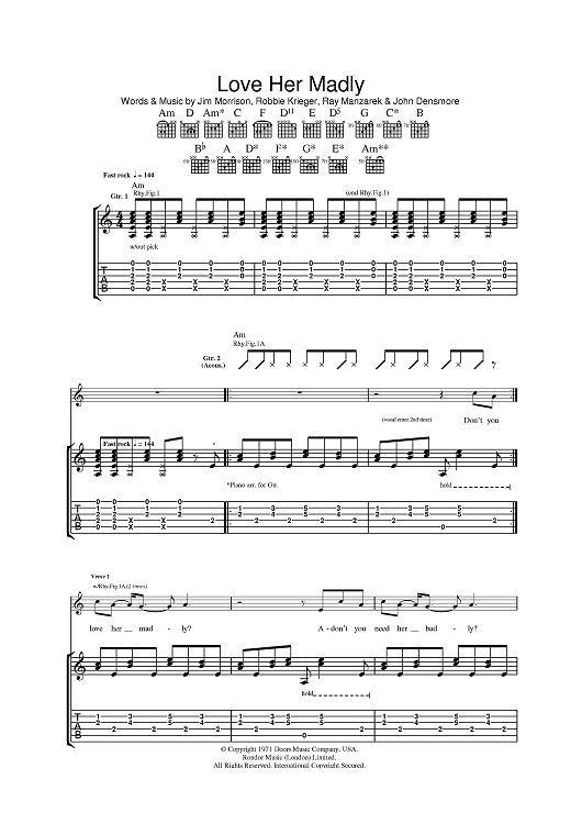 Love Her Madly Sheet Music By The Doors For Guitar Tab Sheet Music Now