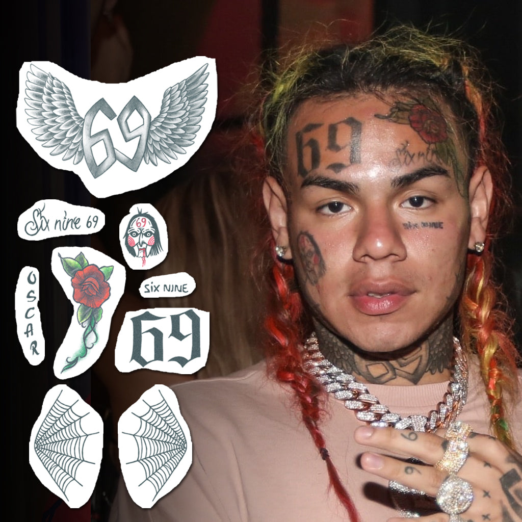 6ix9ine Face Neck Temporary Tattoo Set Tattooicon