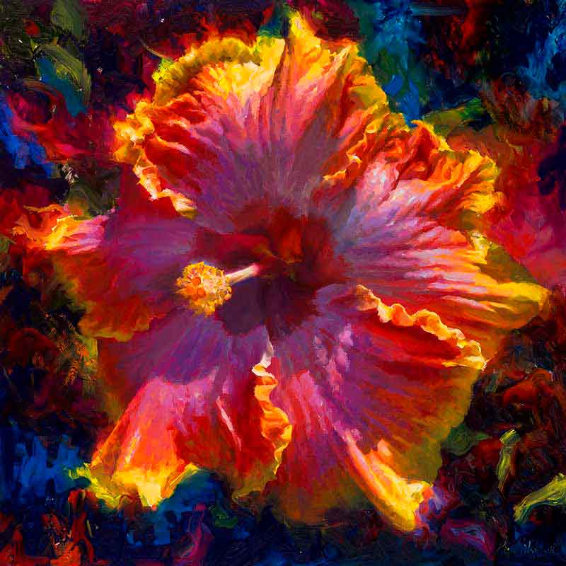 Hawaiian Hibiscus Painting On Canvas By Tropical Flower Artist Karen