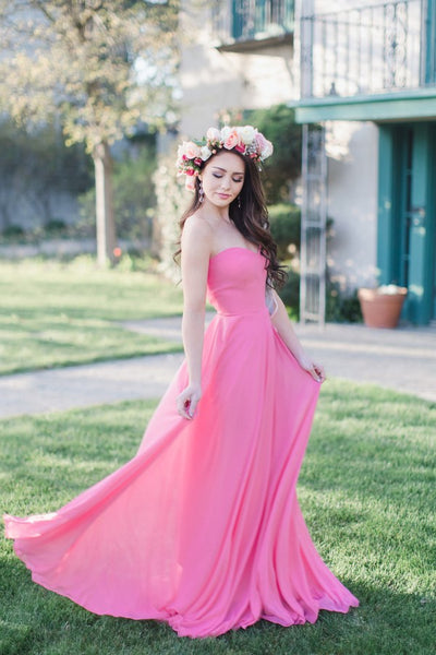 Strapless Chiffon Hot Pink Bridesmaid Dresses 2022 Loveangeldress