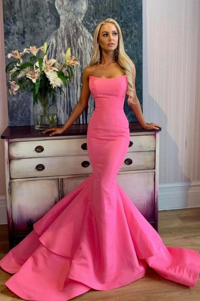 Satin Mermaid Prom Dress With Unique Strapless Neckline Loveangeldress