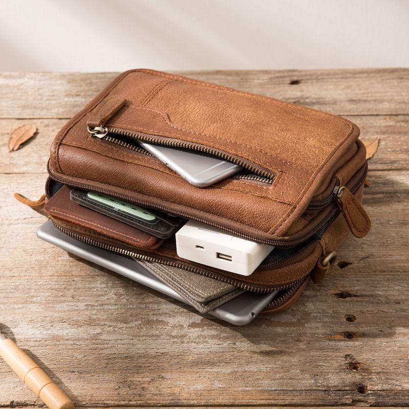 Cool Leather Mens Small Messenger Bags Shoulder Bags For Men