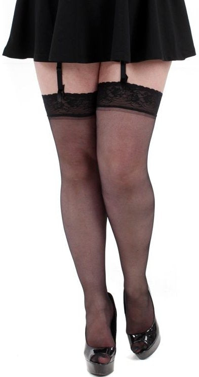 Plus Size Black Lace Top Thigh High Stockings 2x 3x Donatellas Hosiery
