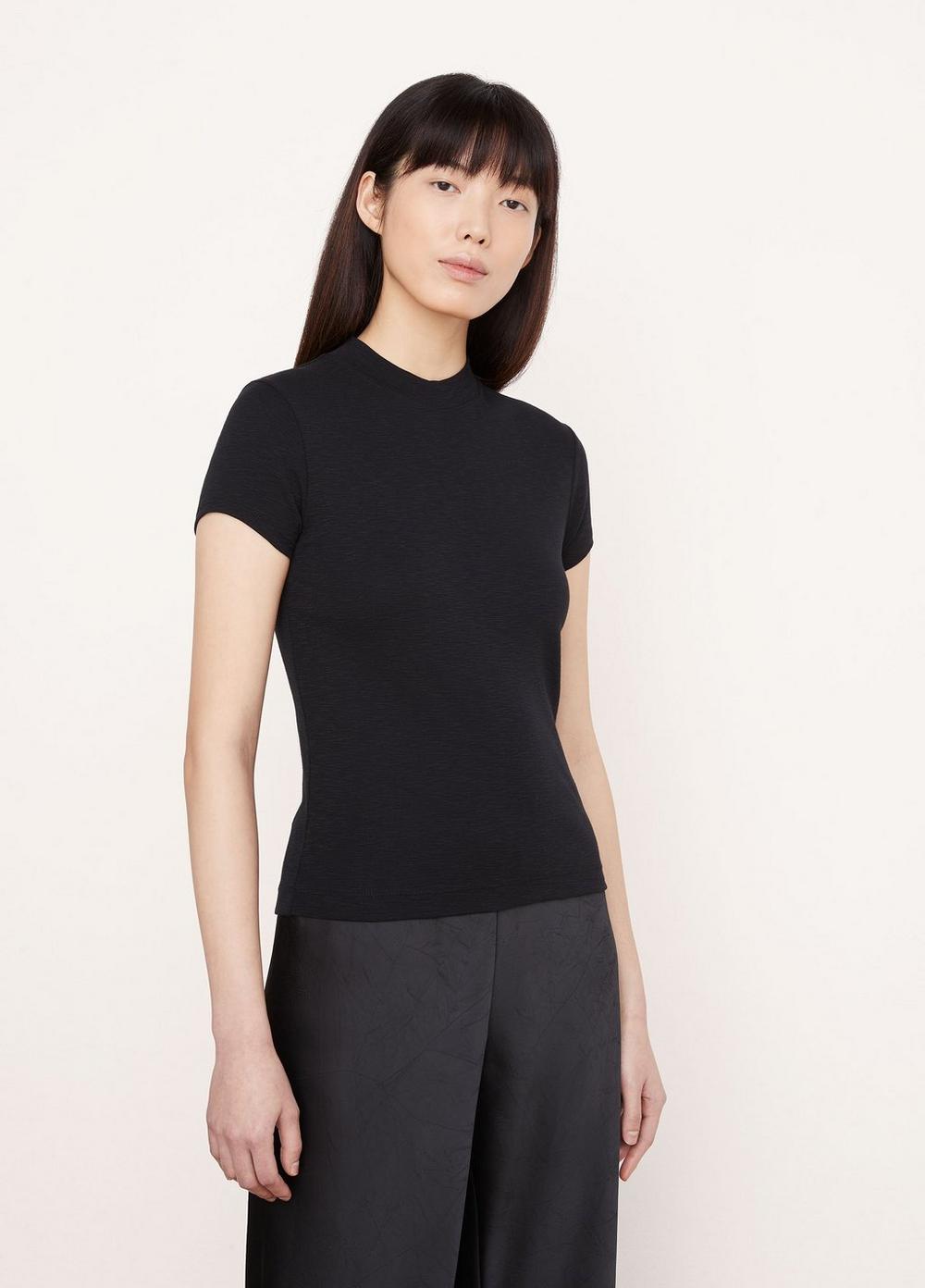 Vince Cap Sleeve Crew Neck T Shirt In Black Vince Unfold