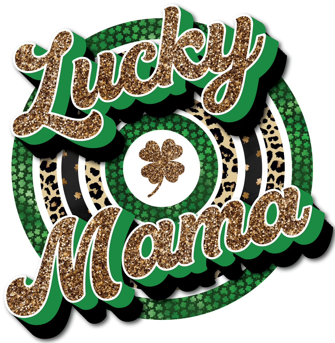 Lucky Mama St Patricks Day Glitter And Cheetah Direct To Film Dtf