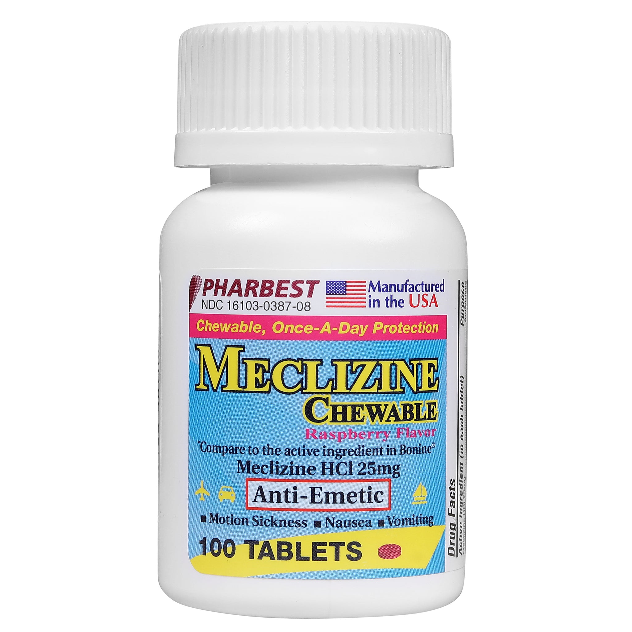 Meclizine Hcl 25 Mg 100 Count Chewable Tablets Wellspring Meds